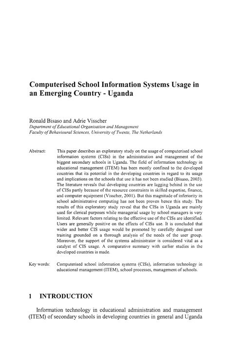 Pdf Computerised School Information Systems Usage In An Emerging Country Uganda