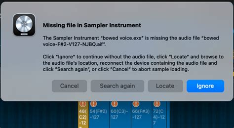 auto sampler error in 10 8 missing file in sampler instrument r