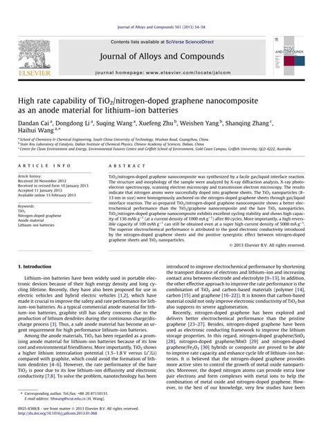 Pdf High Rate Capability Of Tio2nitrogen Doped Graphene