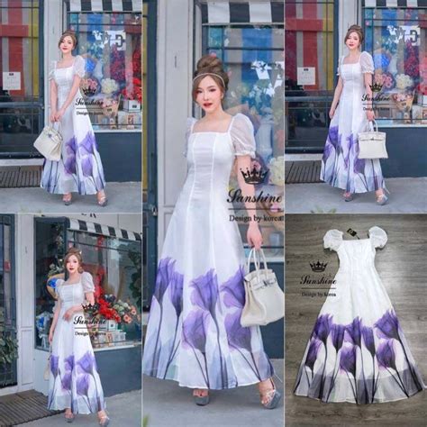 S 2xl 3xl ส่งฟรี โค้ดคูปองลด เดรสสโนไวท์ขาวดอกไม้ม่วงสวยมากแขนตุ๊กตา