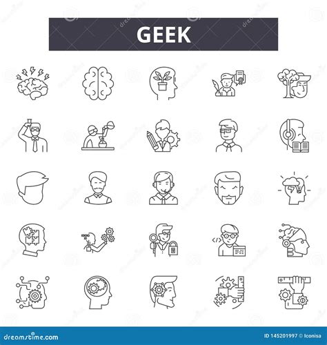 Geek Line Icons Signs Vector Set Outline Illustration Concept Stock