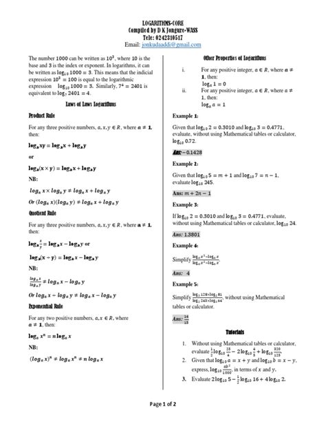 Logarithms Core H E Pdf Logarithm Mathematical Concepts