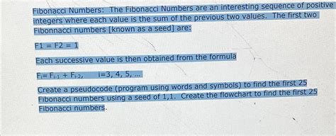 Solved Fibonacci Numbers The Fibonacci Numbers Are An