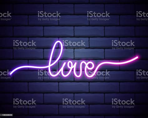 네온 사인 어두운 벽돌 벽 배경에 사랑이라는 단어 해피 발렌타인 데이를 위한 디자인 요소 디자인 인사말 카드 배너에 대한 준비 벡터 그림입니다 개념에 대한 스톡 벡터 아트