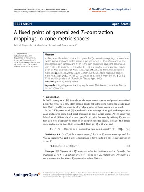 Pdf A Fixed Point Of Generalized T F Contraction Mappings In Cone Metric Spaces