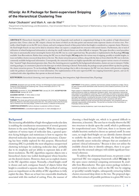 Pdf Hcsnip An R Package For Semi Supervised Snipping Of The Hierarchical Clustering Tree