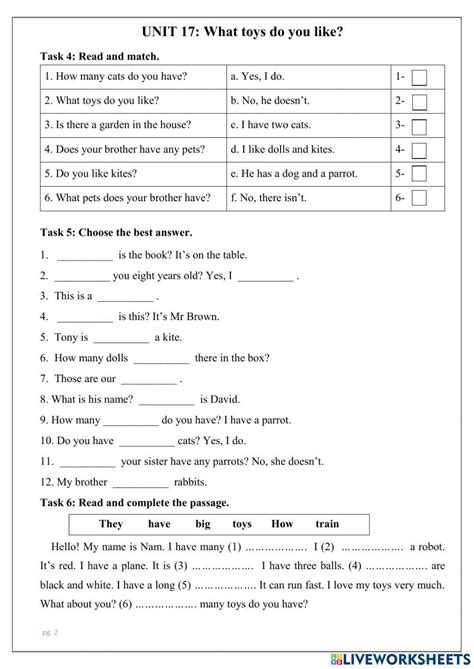 Vocab And Gramm Unit 17 What Toys Do You Like E3 Online Exercise For Live Worksheets