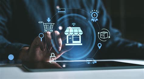 홀로그램 쇼핑 아이콘을 사용한 디지털 전자 상거래 개념 가리키기에 대한 스톡 사진 및 기타 이미지 가리키기 가상현실 개념 Istock