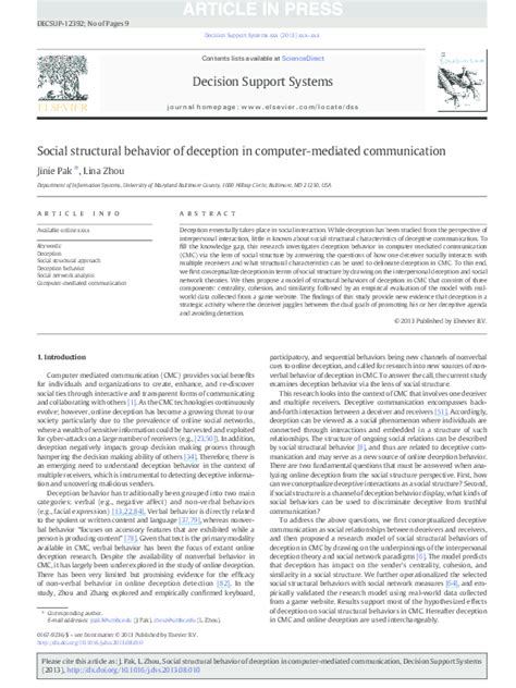 Pdf Social Structural Behavior Of Deception In Computer Mediated Communication