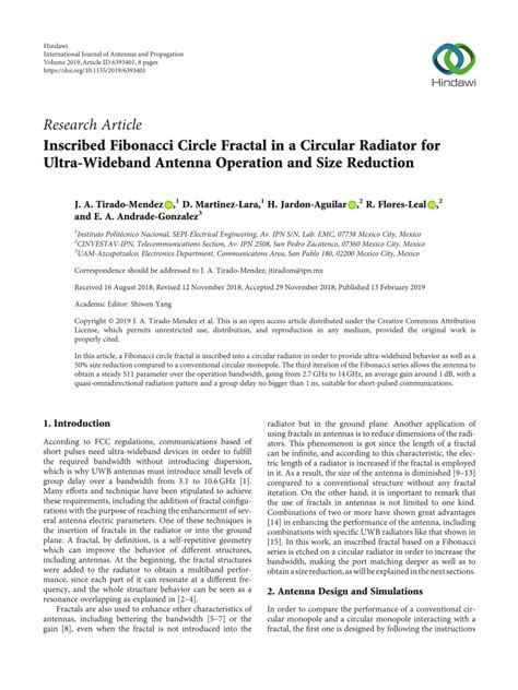 Pdf Inscribed Fibonacci Circle Fractal In A Circular Radiator For Ultra Wideband Antenna