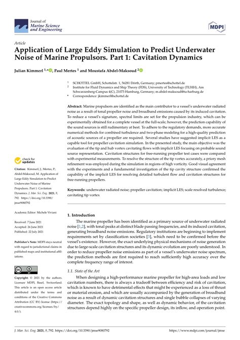 Pdf Application Of Large Eddy Simulation To Predict Underwater Noise