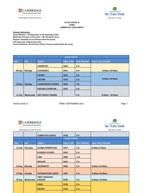 Igcse Grade Ix Term I Exam Schedule And Syllabus Outline Pdf Tempo