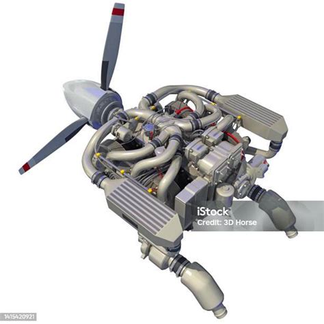 흰색 배경에 항공기 터보프롭 엔진 3d 렌더링 3차원 형태에 대한 스톡 사진 및 기타 이미지 3차원 형태 기계공 기계류 Istock
