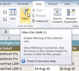Excel Filtering Data
