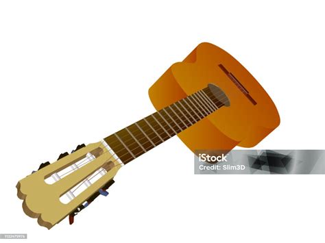 현실적인 여섯 문자열 기타 투시 뷰 3d 다각형 기타 흰색 배경에 고립입니다 벡터 일러스트입니다 3차원 형태에 대한 스톡 벡터 아트 및 기타 이미지 Istock