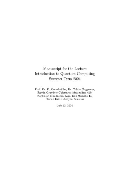 Main Lecture Notes For Introduction To Quantum Computing Manuscript
