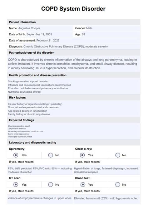 COPD System Disorder Template Example Free PDF Download