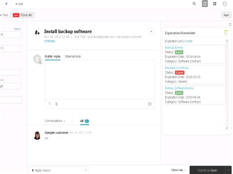 expiration reminder app integration with zendesk support