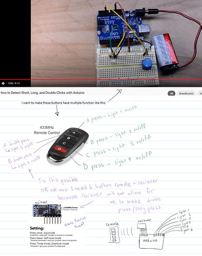 Multifunction Button With RF Remote Reciever Transmitter Connected To Arduino Un General