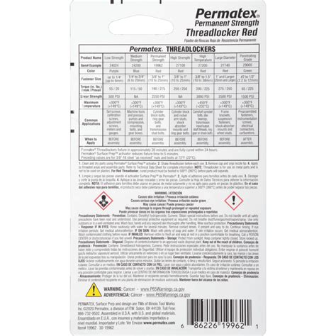 Permatex® Permanent Strength Threadlocker Red 6 Ml Permatex®