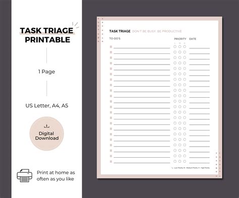 Task Triage Brain Dump Printable Task Tracker To Do List Printable Task Checklist Business