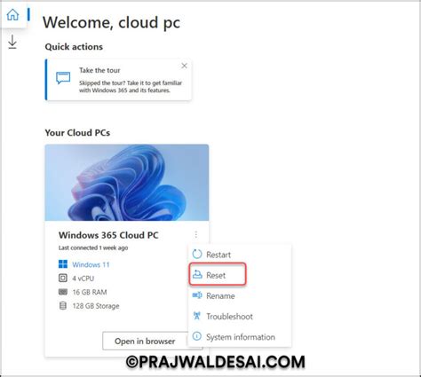 Enable Cloud PC Reset Option For Windows End Users