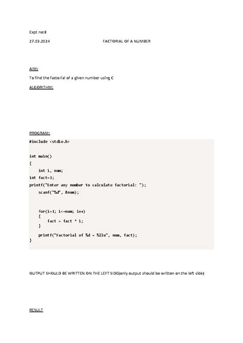 extra 3 programs c programming expt no 8 27 03 factorial of a