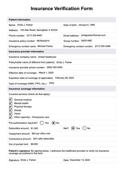 Insurance Verification Form And Template Free Pdf Download