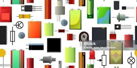 배터리 에너지 소스 및 무선 구성 요소 전기 축압기 갈바닉 세포 전해 해리 원활한 패턴 흰색 배경에 고립되어 있습니다 소금 및