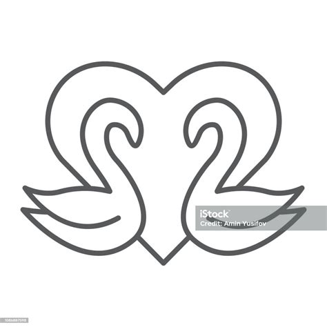 백조 얇은 라인 아이콘 로맨스와 사랑 백조와 심장 서명 벡터 그래픽 흰색 바탕에 선형 패턴 10에 대한 스톡 벡터 아트 및 기타 이미지 Istock
