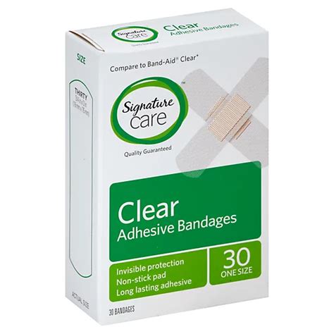 Signature Select Care Adhesive Bandages Clear One Size 30 Count
