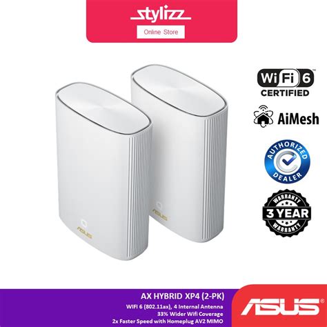 Asus Zenwifi Ax Xp Hybrid Ax Av Wifi Powerline Mesh Wifi System White Pack
