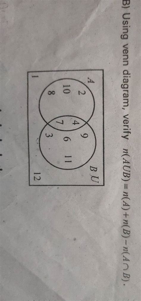 b using venn diagram verify n aub n a n b −n a∩b filo