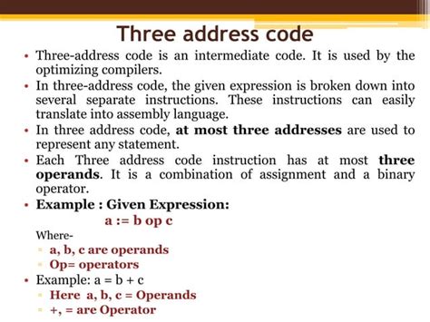 Three Address Code PPTX Programming Languages Computing