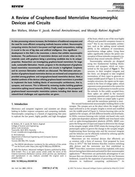 Pdf A Review Of Graphene‐based Memristive Neuromorphic Devices And Circuits