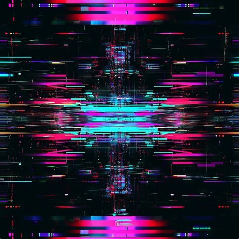 Dark Seamless Pattern Of Blue Purple And Yellow Lights On A Black Background With Glitch Effect
