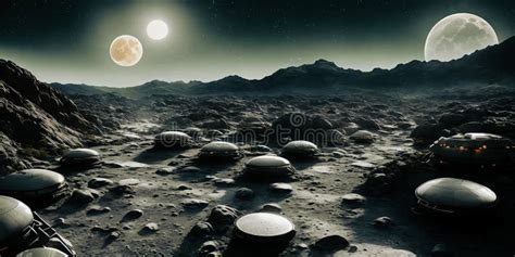 The Lunar Colony Modular Habitats Solar Panels Lunar Rovers Exploring The Rugged Terrain