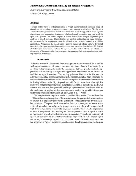 Pdf Phonotactic Constraint Ranking For Speech Recognition