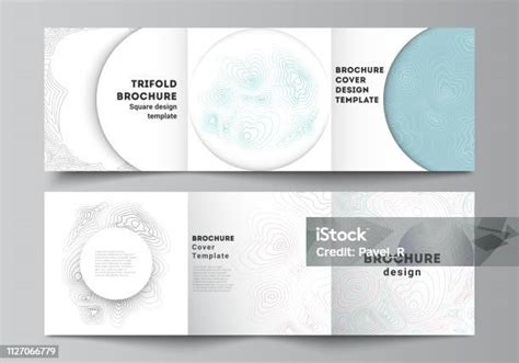 최소한의 벡터 편집 레이아웃 사각형 형식의 브로슈어 전단지 잡지에 대 한 디자인 서식 파일을 다루고 있습니다 지형 등고선 지도 추상 흑백 배경입니다 가리기에 대한 스톡 벡터