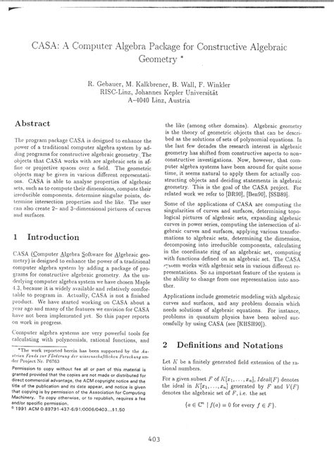 Pdf Casa A Computer Algebra Package For Constructive Algebraic Geometry