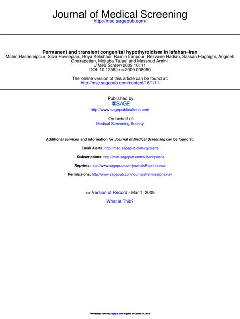 Pdf Permanent And Transient Congenital Hypothyroidism In Isfahan Iran