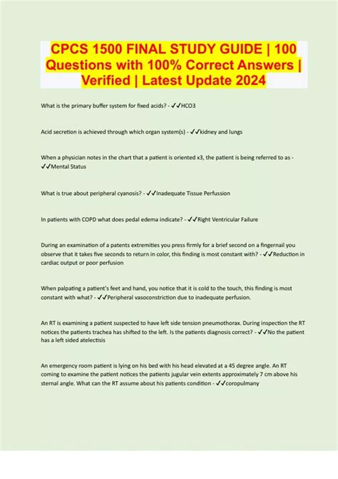 CPCS FINAL STUDY GUIDE Questions With Correct Answers Verified Latest Update