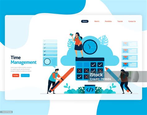 시간 관리 및 일정 작업 프로젝트의 방문 페이지 벡터 계획 및 시간에 작업을 관리 사업에 시간의 부족 시간과 함께 작업 웹 사이트 모바일 앱 홈페이지 전단지 카드용