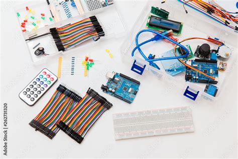 Diy Arduino Flat Layout On White Background Copy Space Electronic