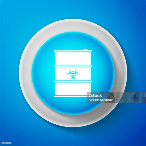 생물학적 위험 또는 생물 학적 배럴 아이콘 파란색 배경에 고립 독성 쓰레기 통입니다 방사능 쓰레기 배출량 환경 오염 생태 재앙의 위험 벡터 일러스트 레이 션 0명에 대한