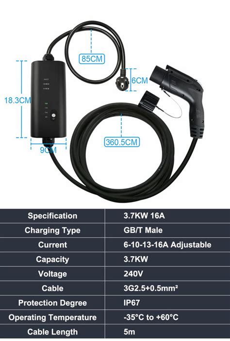 Peocke Ev 휴대용 충전기 Gbt 표준 플러그 37kw 충전 월박스 전기 자동차용 조절식 Schuko 플러그 케이블