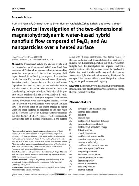 Pdf A Numerical Investigation Of The Two Dimensional Magnetohydrodynamic Water Based Hybrid