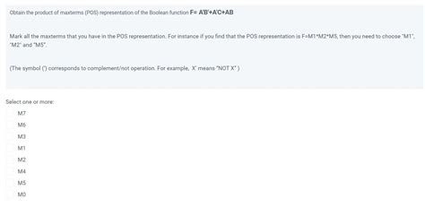 Solved Obtain The Product Of Maxterms Pos Representation