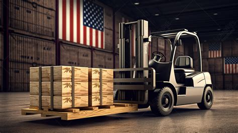 배경 3d 렌더링 수출용 나무 상자를 운반하는 텍사스산 지게차 국제 무역 배경 물류 배송 배경 렌더링 배경 이미지 Hd