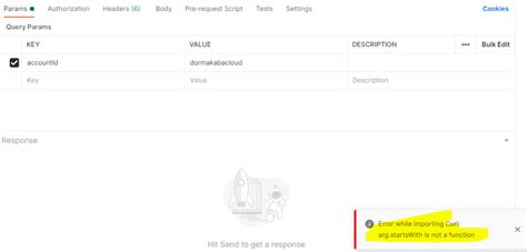 getting error while trying to import a curl request in postman stack